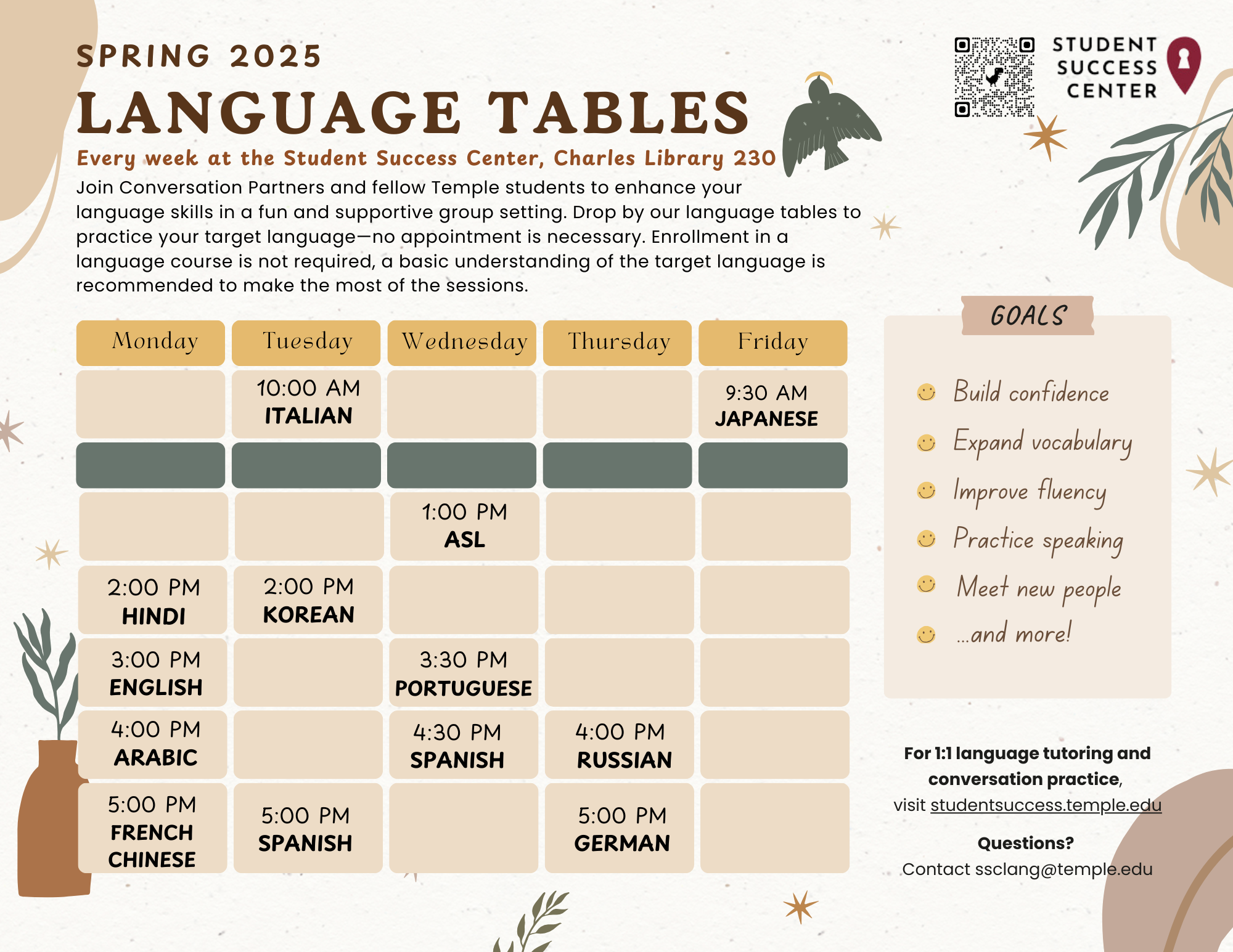Language Tables | Temple University Student Success Center