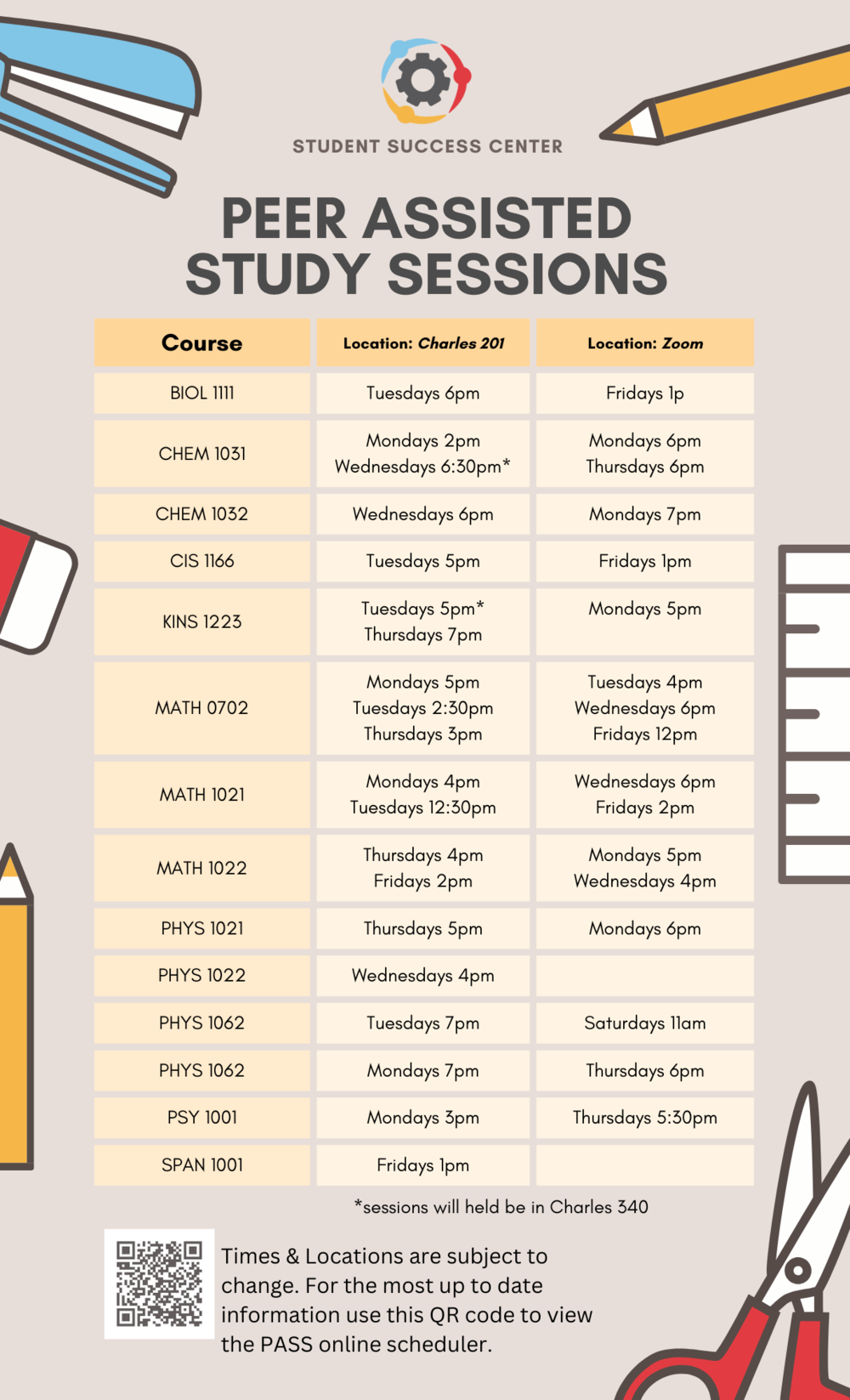 Current PASS Schedule | Temple University Student Success Center